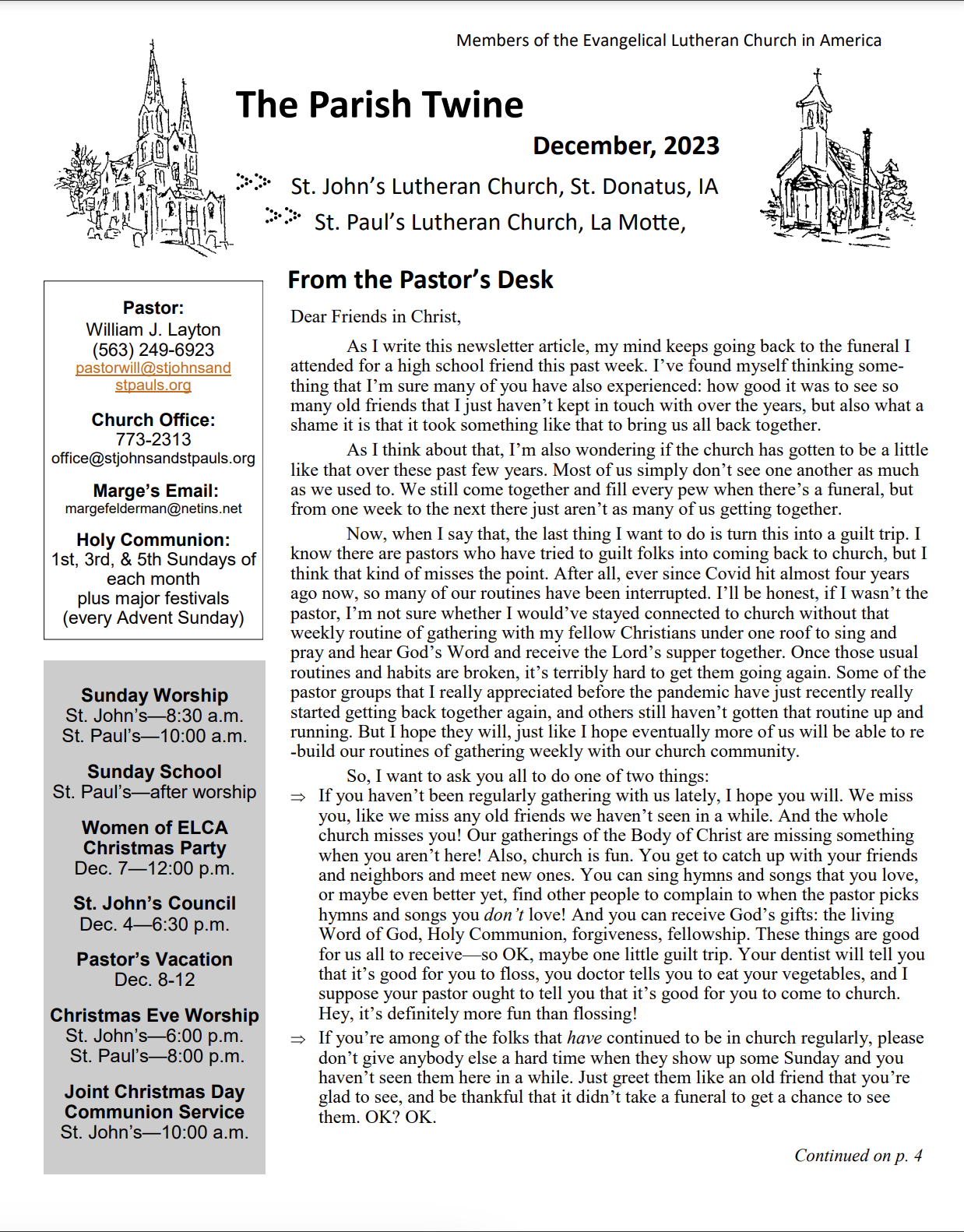 December 2023 Parish Twine – St. John's and St. Paul's Lutheran Churches
